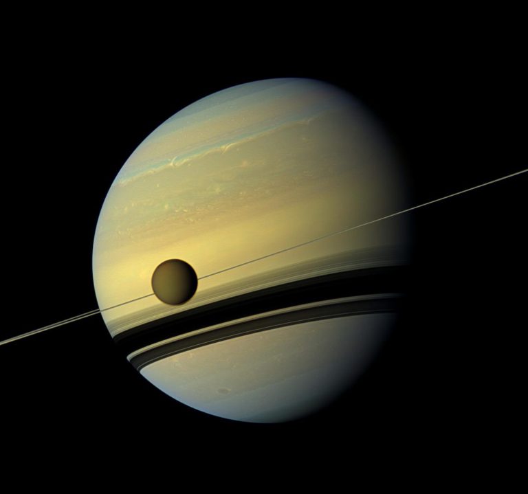 Natural Color View of Saturn and Titan