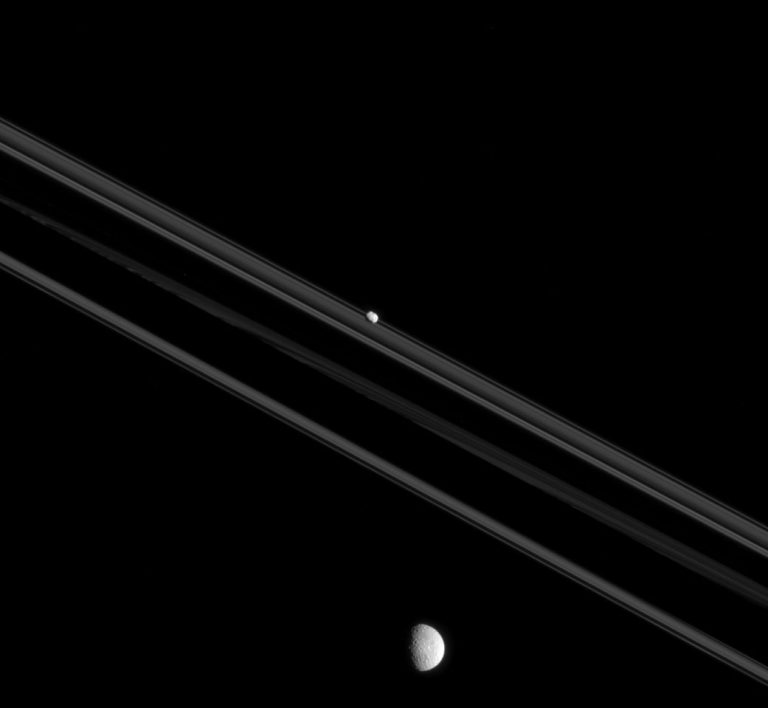 New Cassini Image of Saturn's Moons Mimas and Pandora