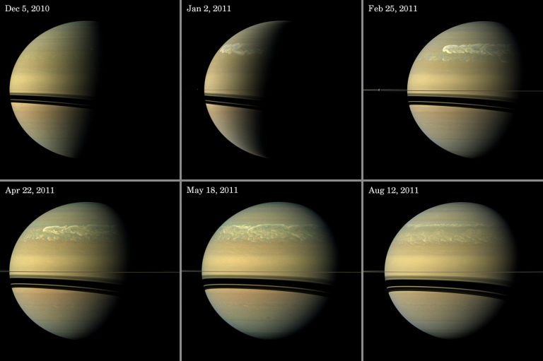 Massive Saturn Storm Churns Up Water Ice from Great Depths