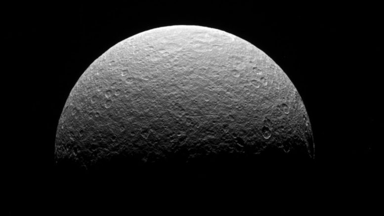 Cassini Image Shows Surface Features on Rhea