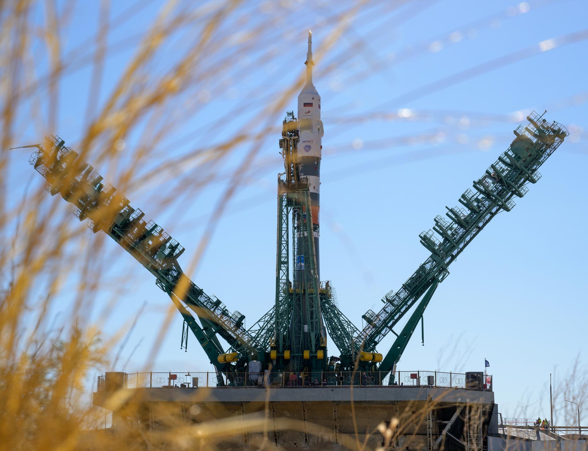Soyuz Rocket Launching New Crew to Space Station Rolls Out to Launch Pad