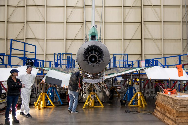 Jet Engine Installed on NASA’s X-59 QueSST Quiet Supersonic Aircraft