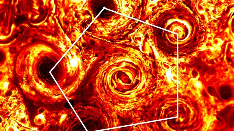 Cyclones at Jupiter’s North Pole Appear As Swirls of Striking Colors
