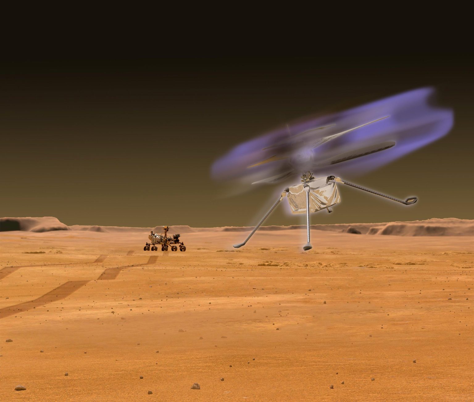 Martian Atmospheric Breakdown: Helicopters Flying on Mars May Glow at Dusk