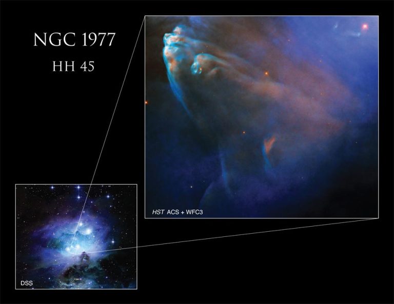 Hubble Witnesses Bright Shock Wave of Colliding Gases in Running Man Nebula