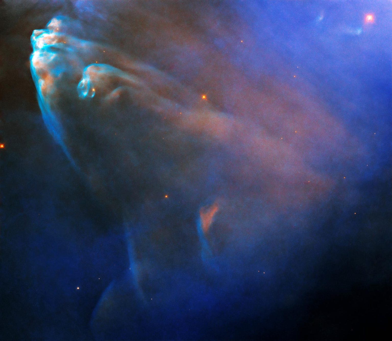 Hubble Witnesses Bright Shock Wave of Colliding Gases in Running Man Nebula