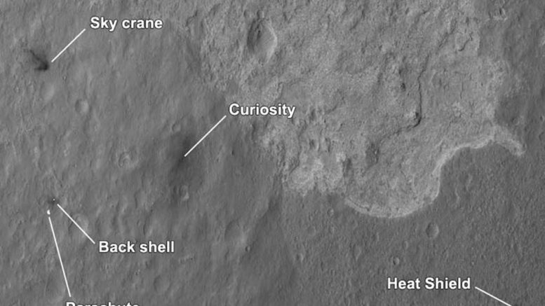 Image of NASA's Curiosity and its Parachute Heading Towards the Surface ...