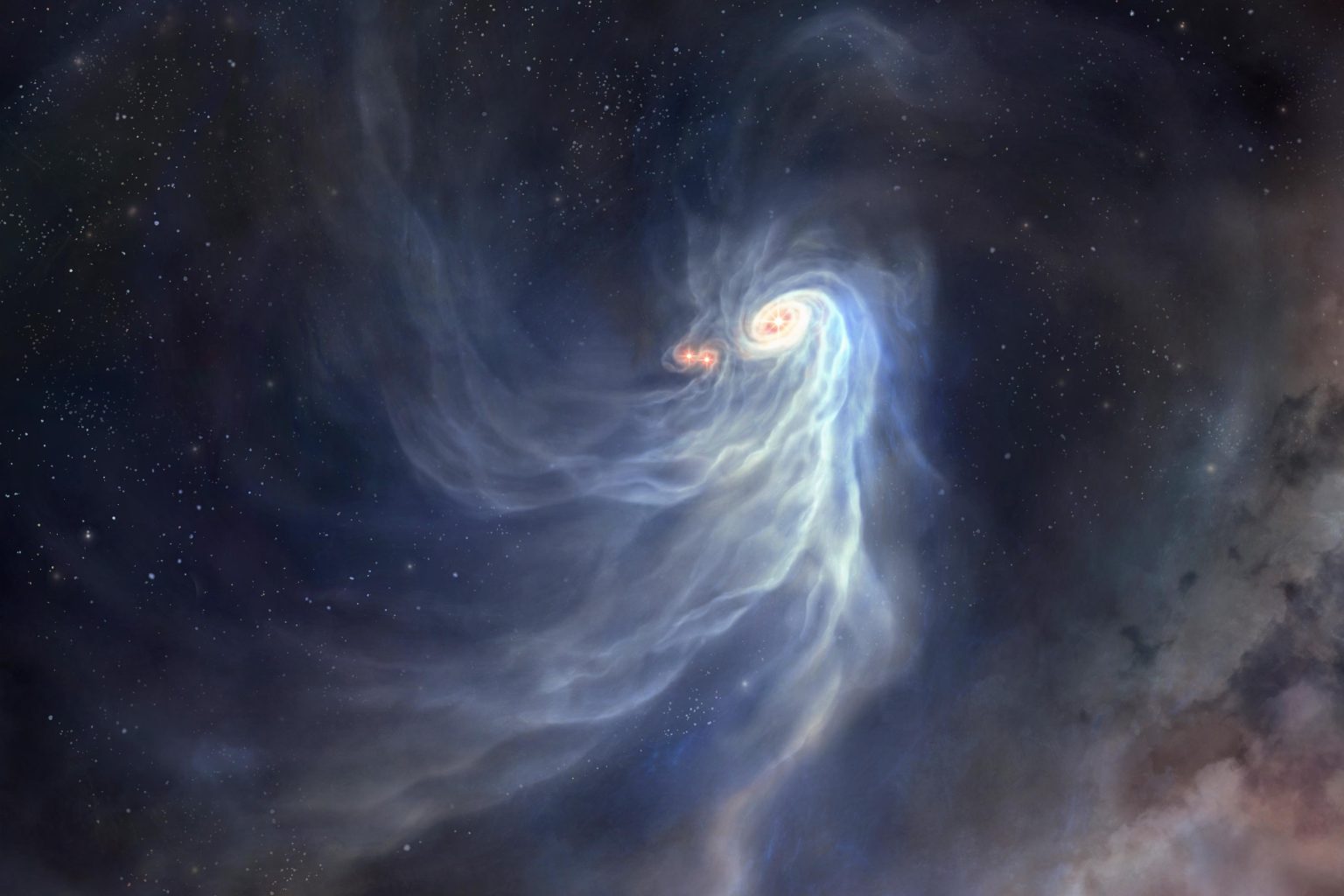 The Stellar Buffet: Astronomers Reveal Triple Baby Star Feeding Frenzy