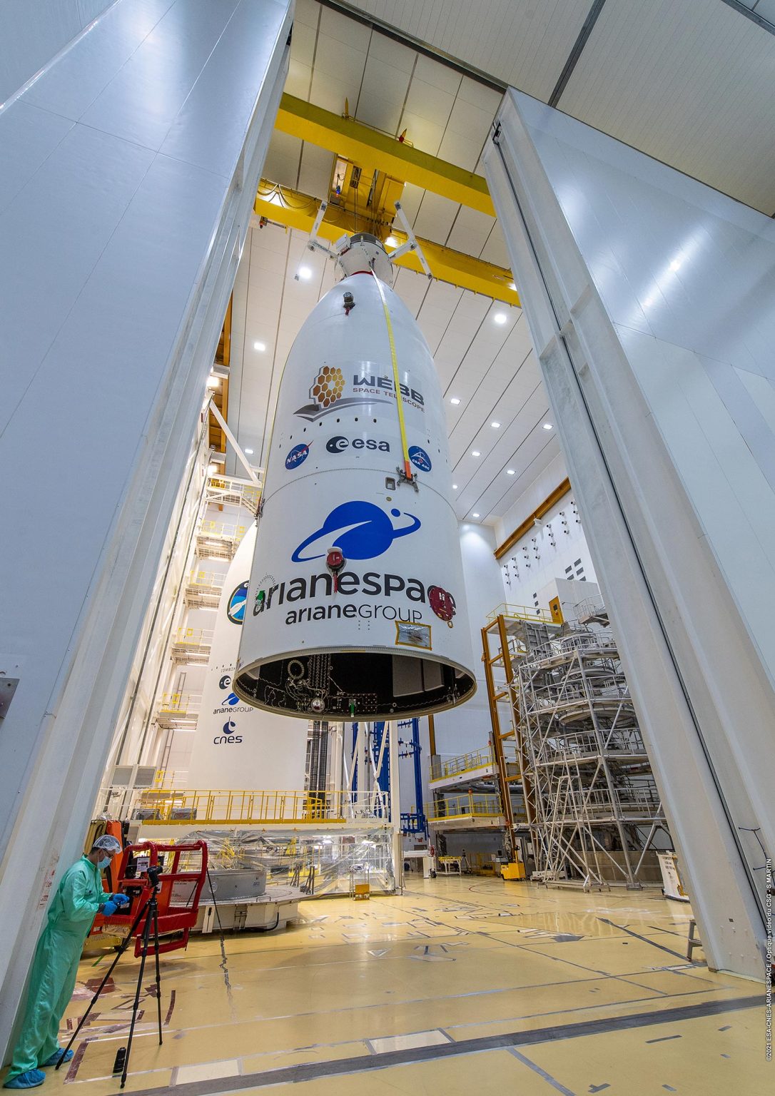 Webb Space Telescope Secured Inside Ariane 5 Rocket Fairing for Launch